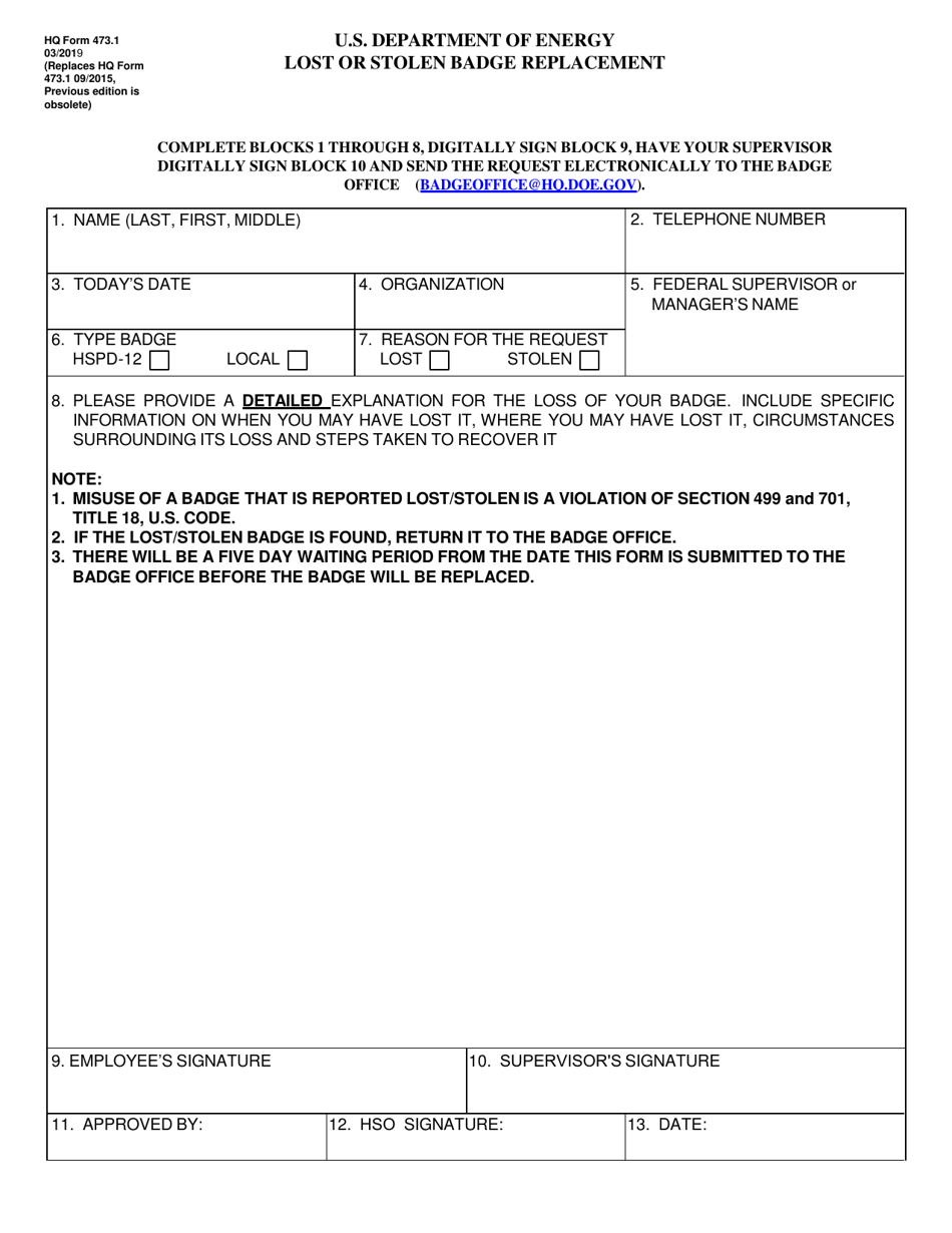 HQ Form 473.1 - Fill Out, Sign Online and Download Fillable PDF ...