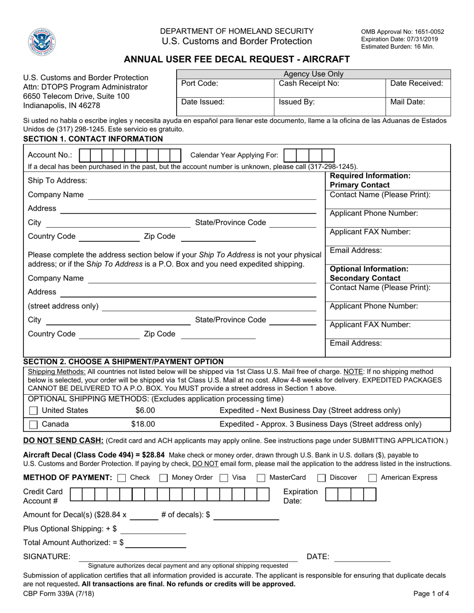 CBP Form 339A - Fill Out, Sign Online and Download Fillable PDF ...