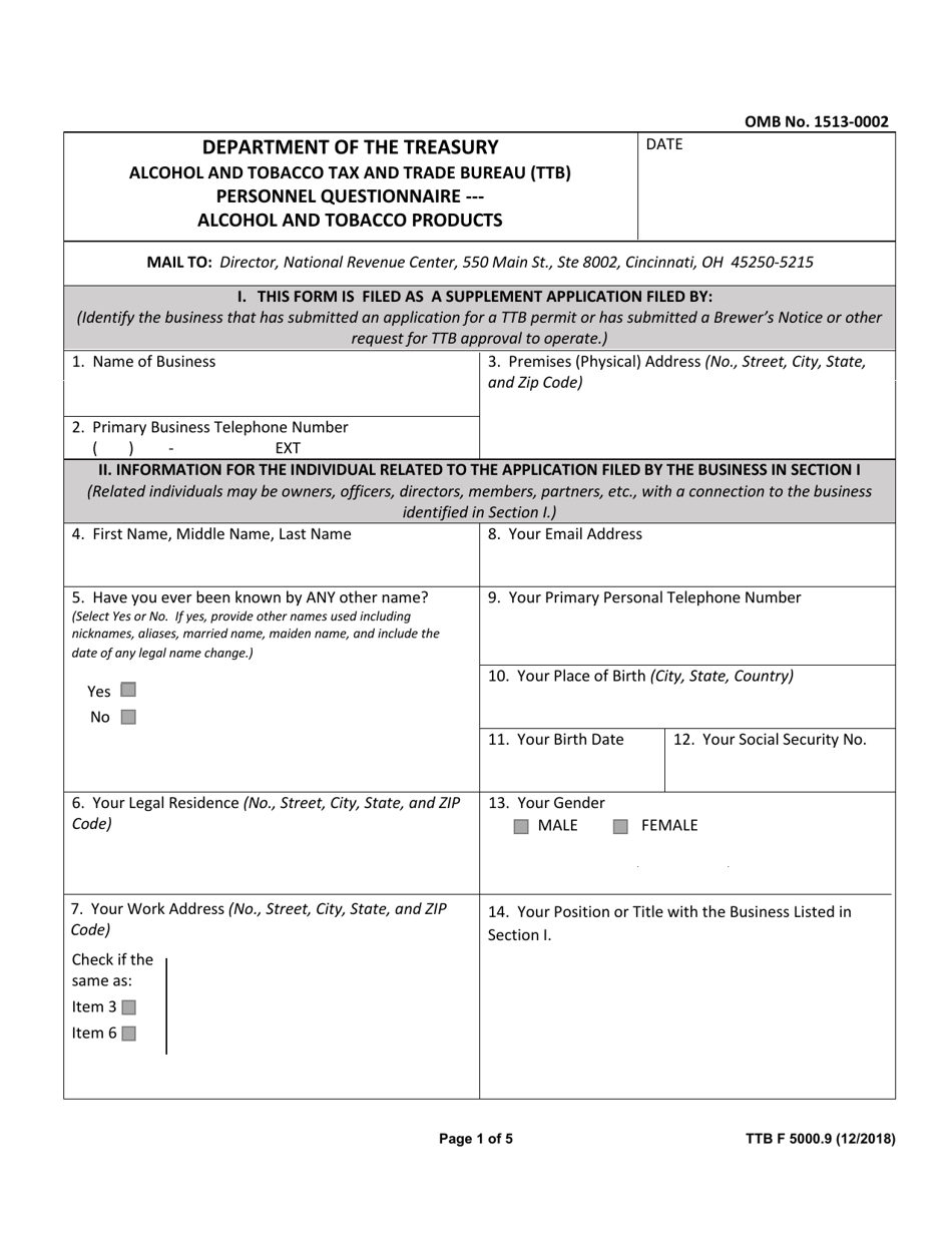 TTB Form 5000.9 - Fill Out, Sign Online and Download Fillable PDF ...