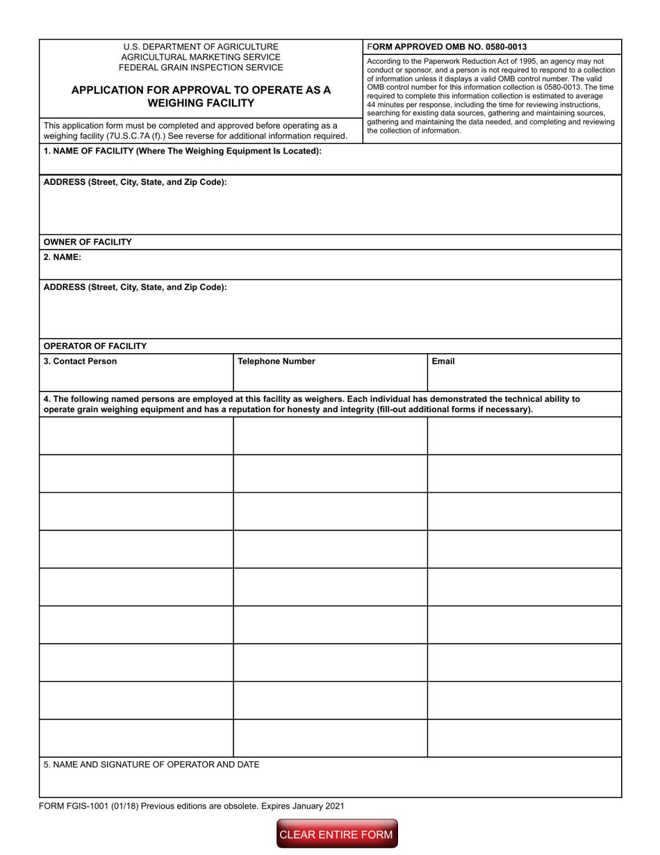 Form FGIS-1001 - Fill Out, Sign Online and Download Fillable PDF ...