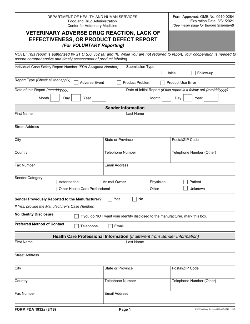 Form FDA1932A - Fill Out, Sign Online and Download Fillable PDF | Templateroller
