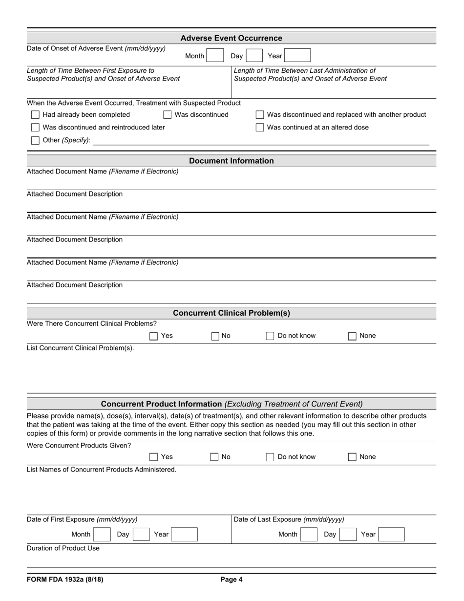 Form FDA1932A Download Fillable PDF or Fill Online Veterinary Adverse Drug Reaction, Lack of ...