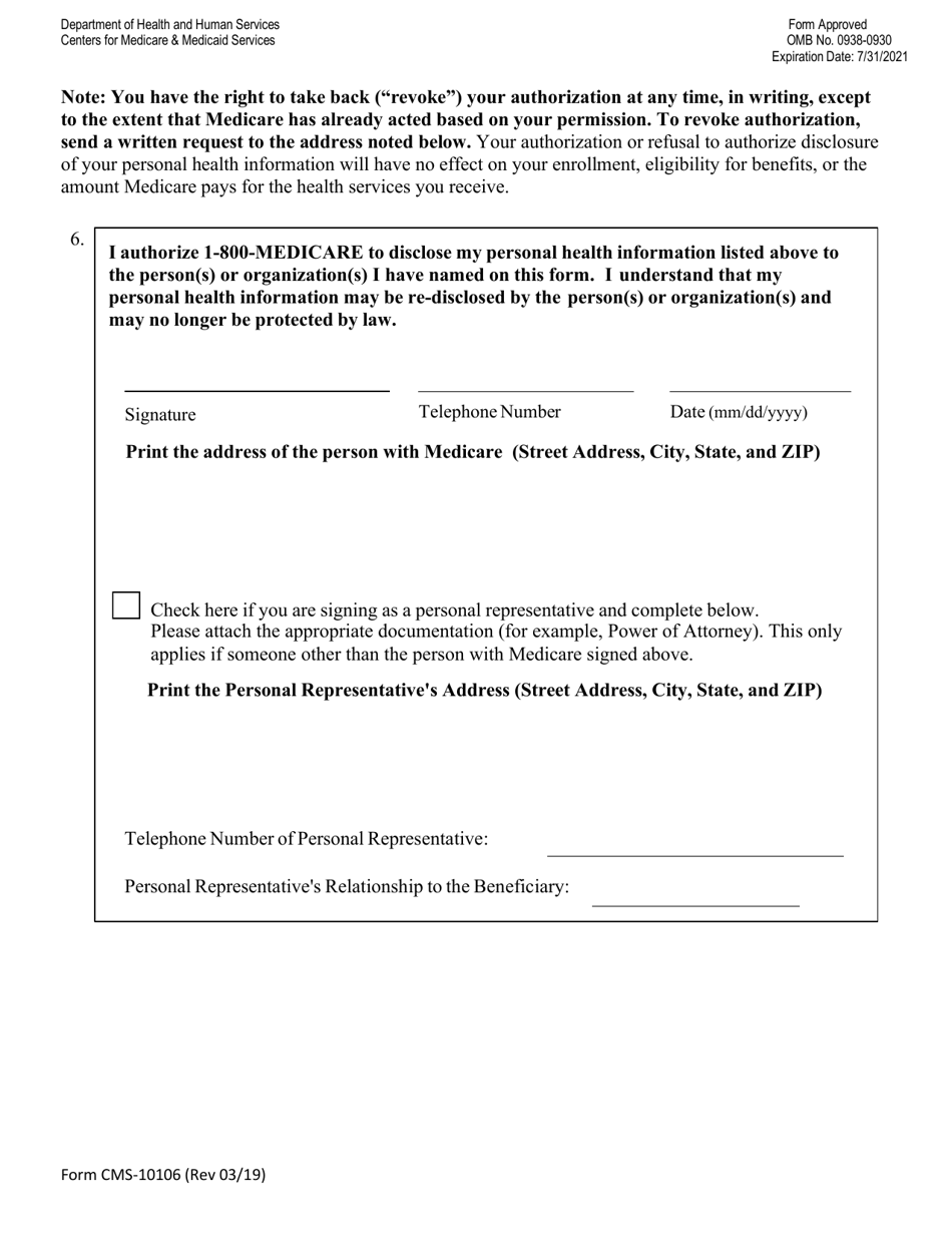 Form CMS-10106 - Fill Out, Sign Online and Download Fillable PDF | Templateroller