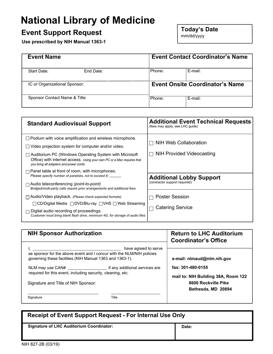 Form NIH827-2B Download Fillable PDF or Fill Online Event Support ...