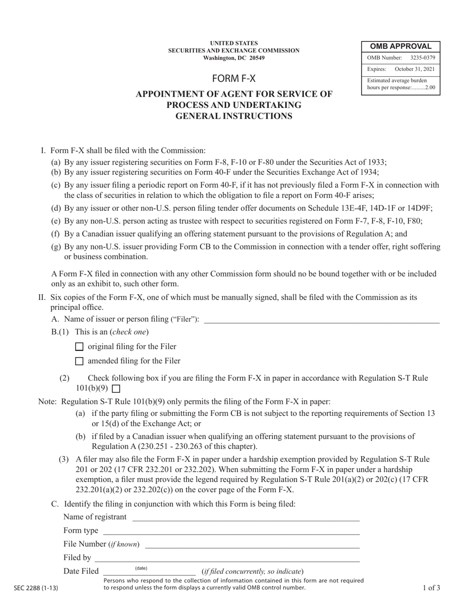 SEC Form 2288 (F-X) - Fill Out, Sign Online and Download Printable PDF ...