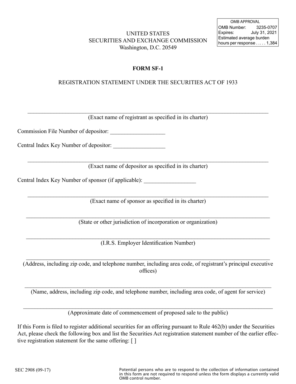 SEC Form 2908 (SF-1) - Fill Out, Sign Online and Download Printable PDF ...