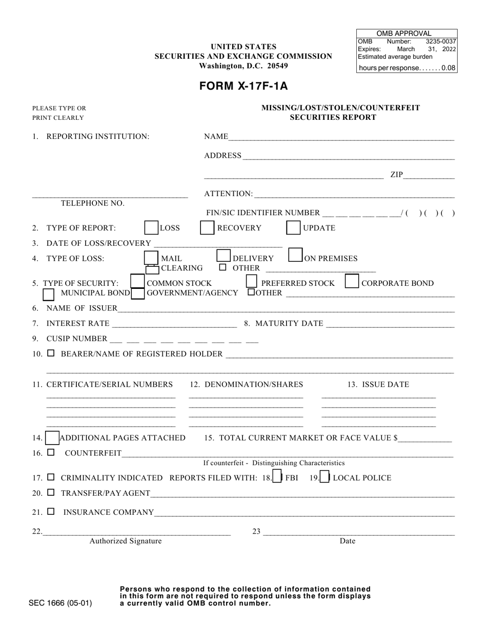 SEC Form 1666 (X-17F-1A) - Fill Out, Sign Online and Download Fillable ...
