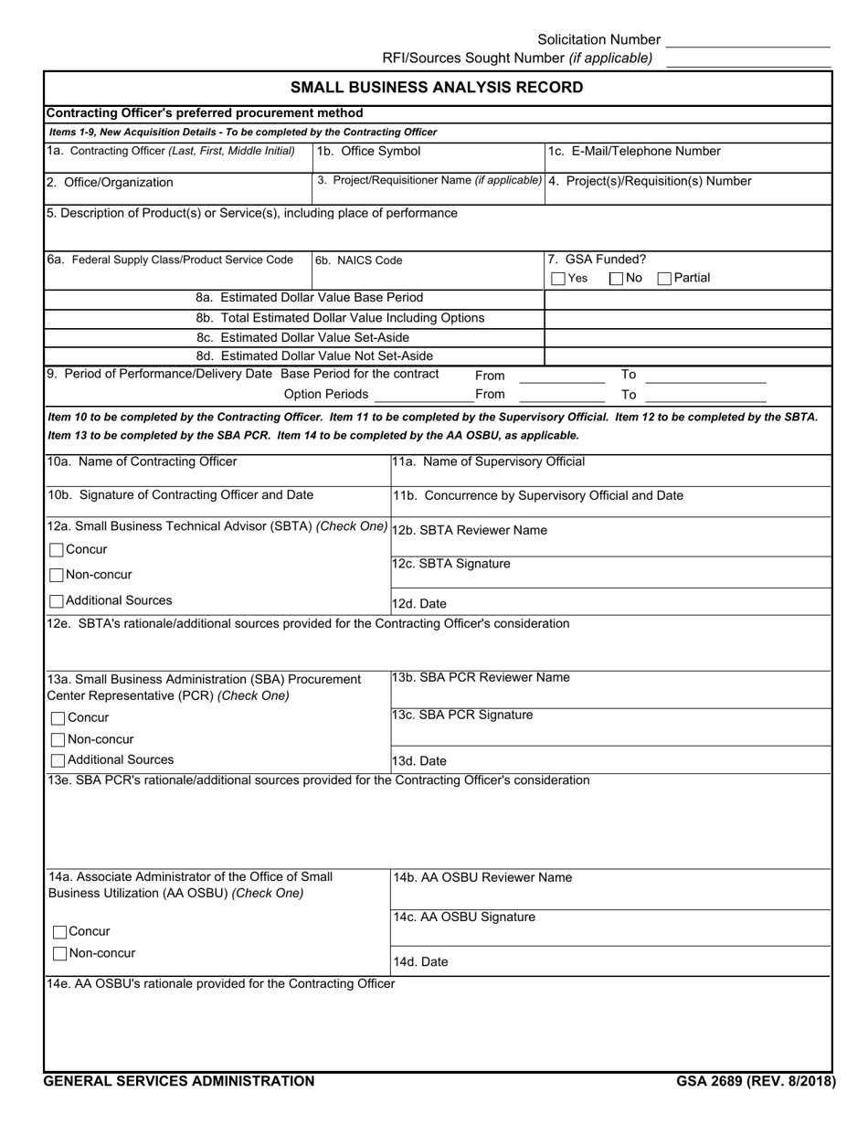GSA Form 2689 - Fill Out, Sign Online and Download Fillable PDF ...