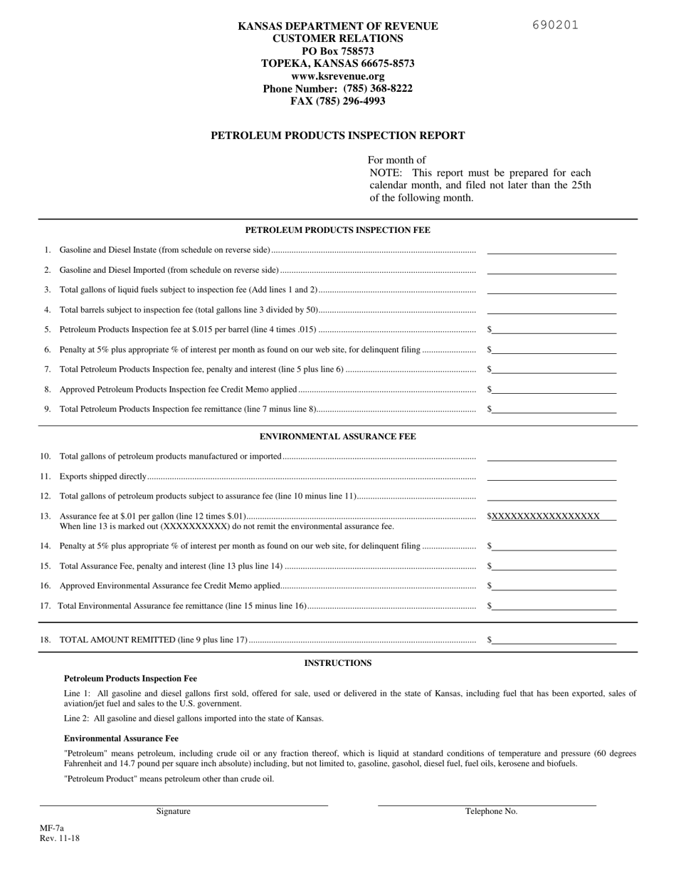 Form MF-7A - Fill Out, Sign Online and Download Fillable PDF, Kansas ...
