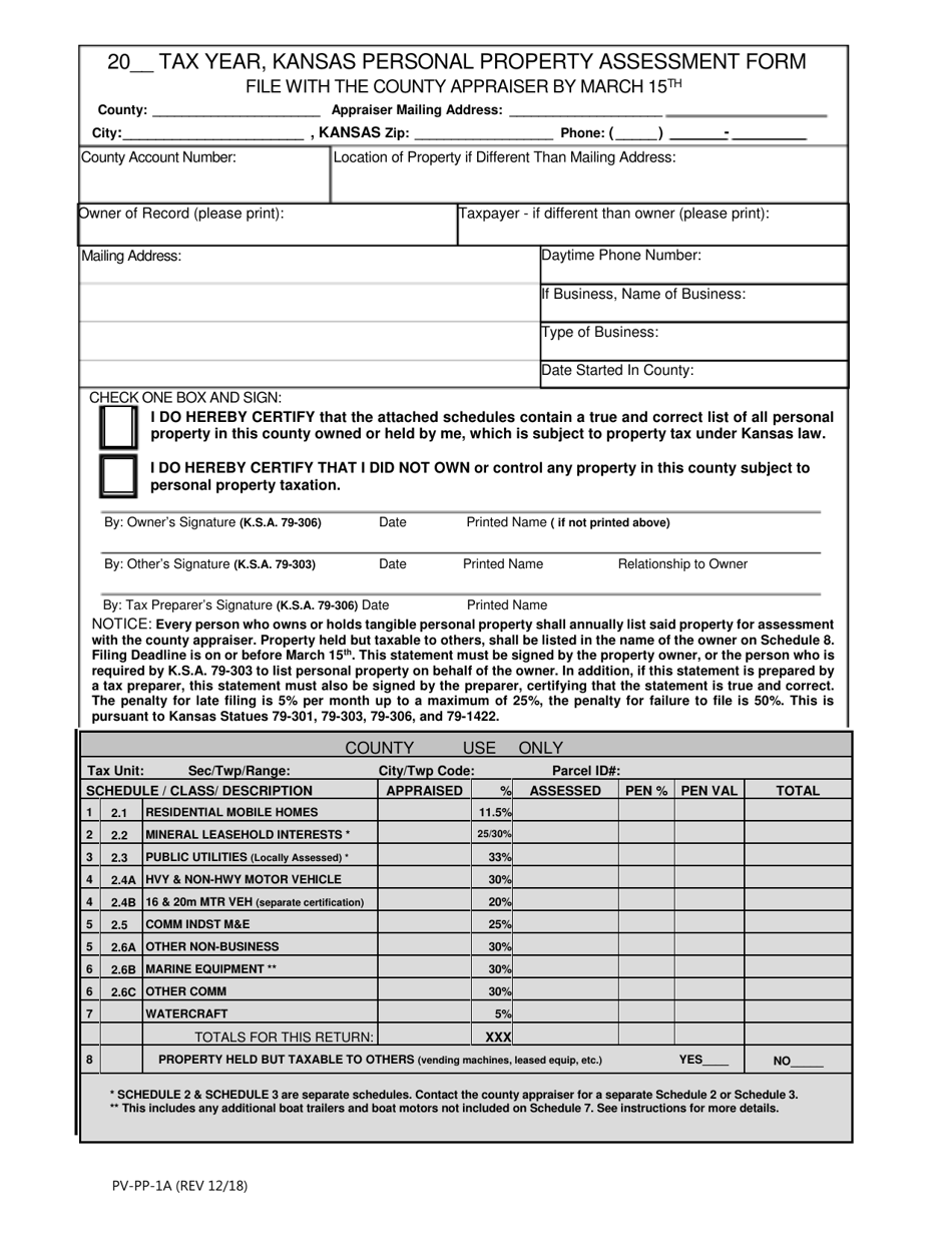 Form PV-PP-1A - Fill Out, Sign Online and Download Fillable PDF, Kansas ...