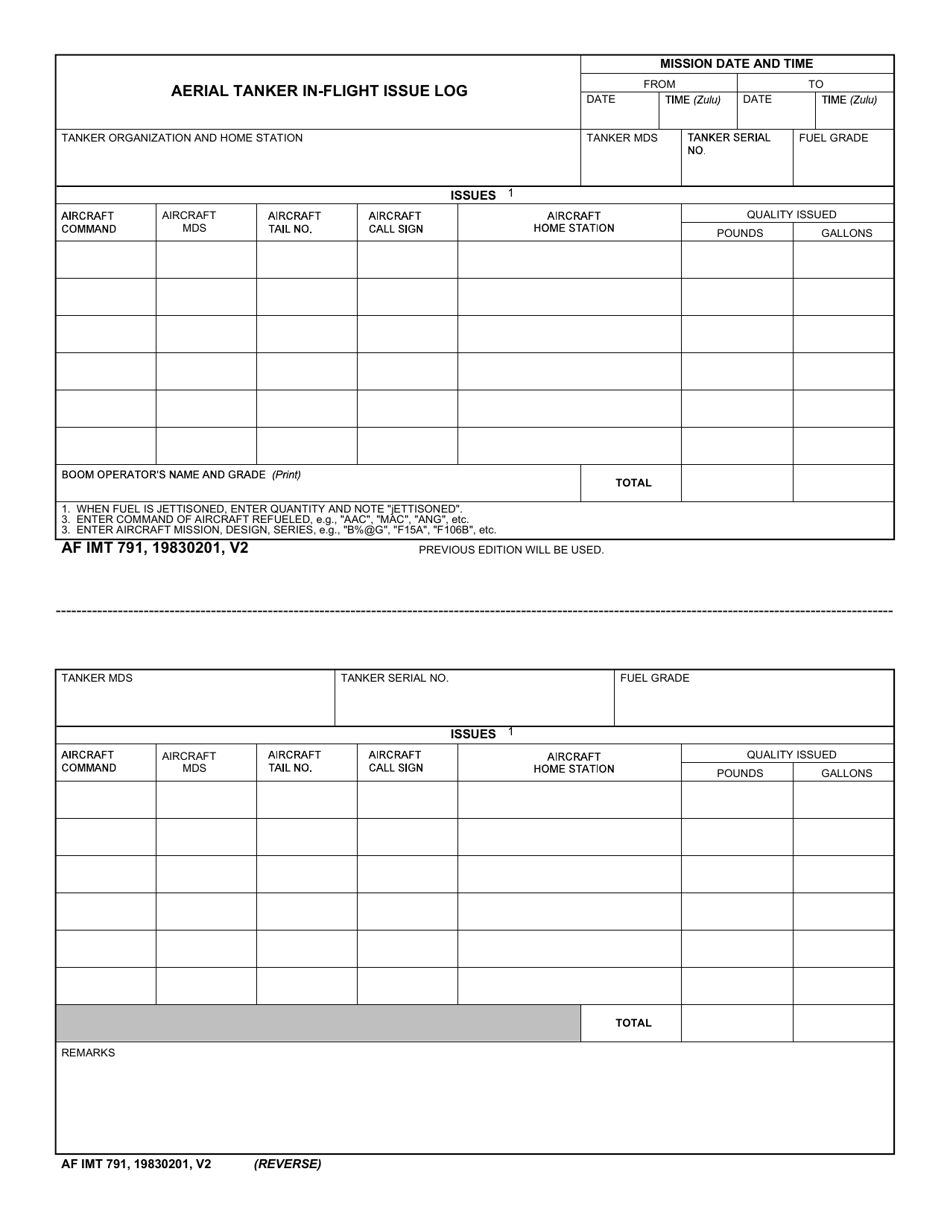 AF IMT Form 791 - Fill Out, Sign Online and Download Fillable PDF ...