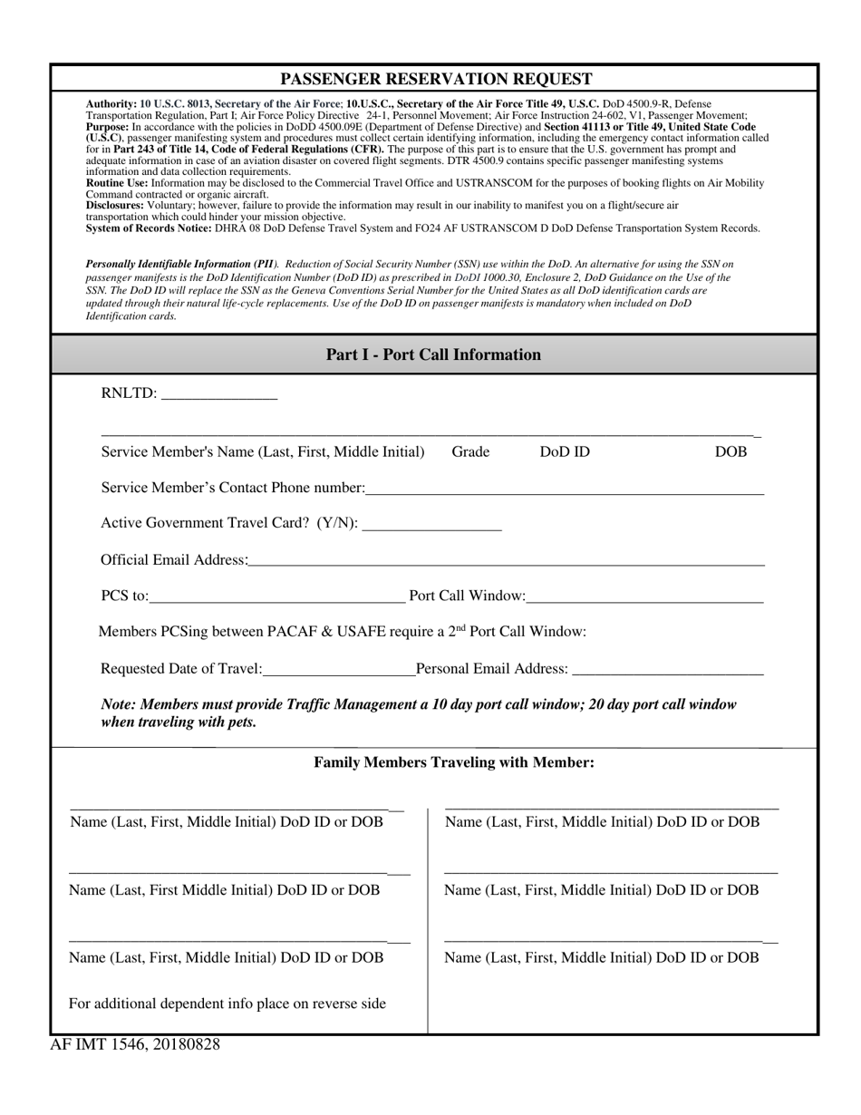 AF IMT Form 1546 - Fill Out, Sign Online and Download Printable PDF ...