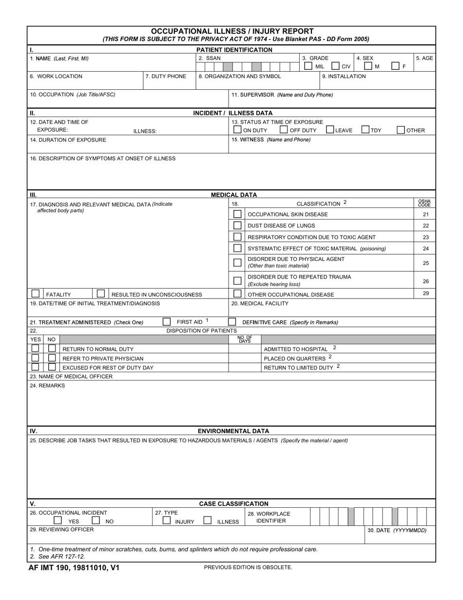 AF IMT Form 190 - Fill Out, Sign Online and Download Fillable PDF ...