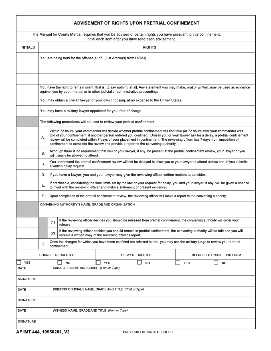 AF IMT Form 444 - Fill Out, Sign Online and Download Fillable PDF ...