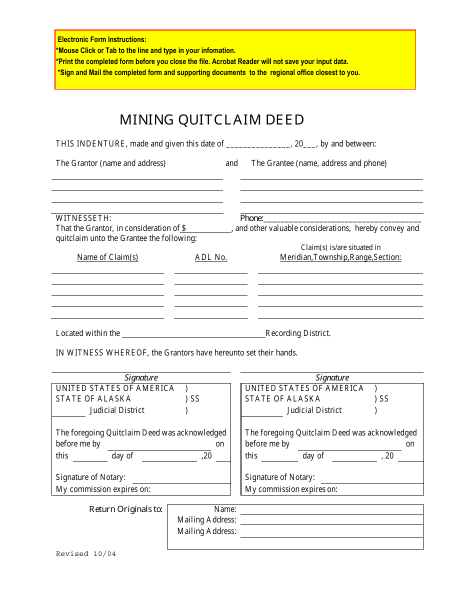 Alaska Mining Quitclaim Deed - Fill Out, Sign Online and Download PDF ...