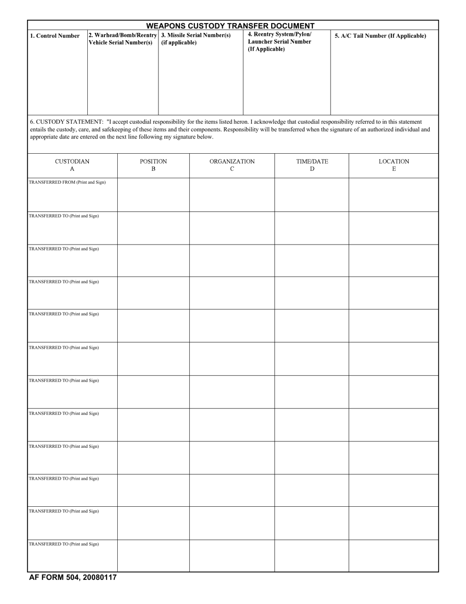 AF Form 504 - Fill Out, Sign Online and Download Fillable PDF ...
