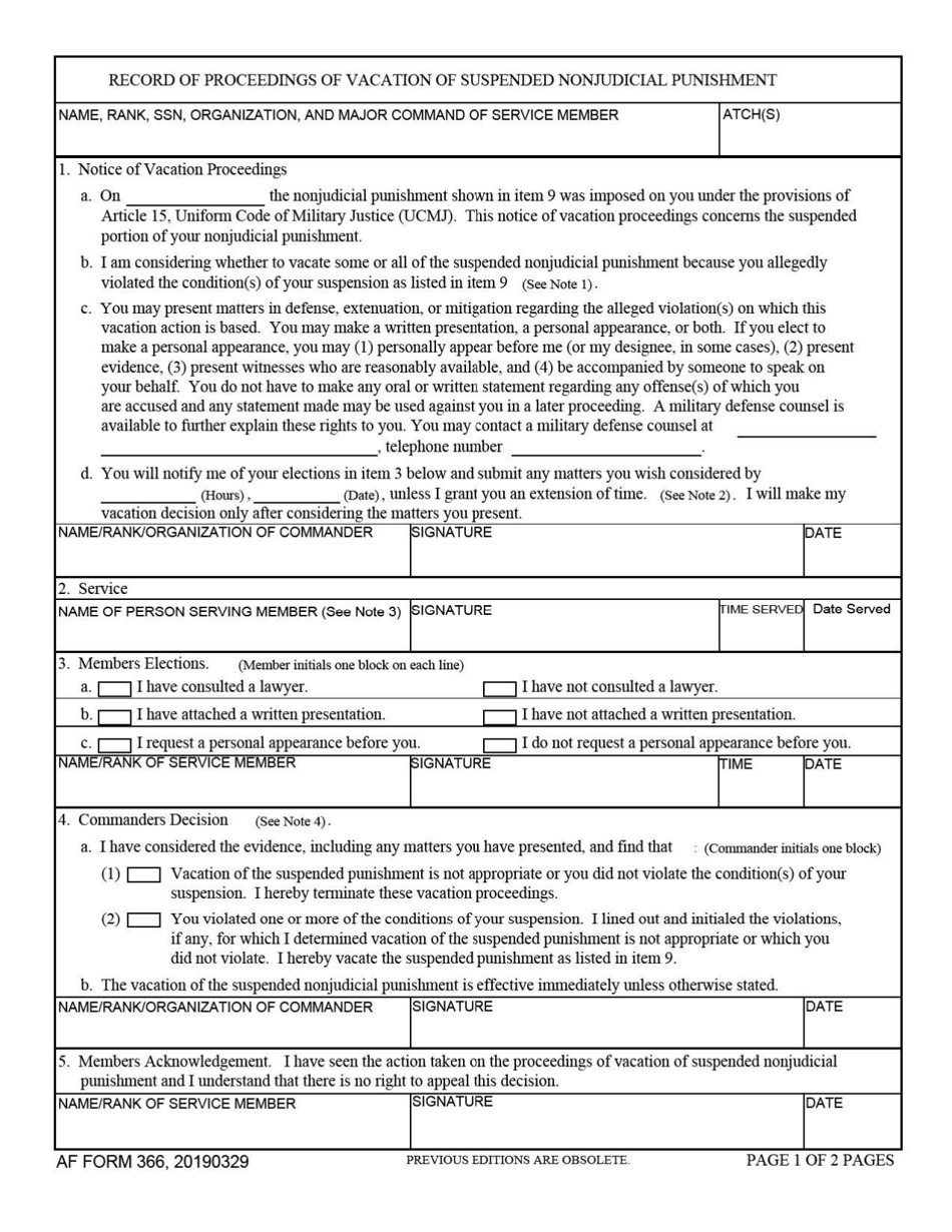 AF Form 366 - Fill Out, Sign Online and Download Printable PDF ...