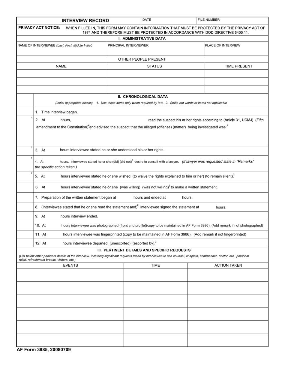 AF Form 3985 - Fill Out, Sign Online and Download Fillable PDF ...