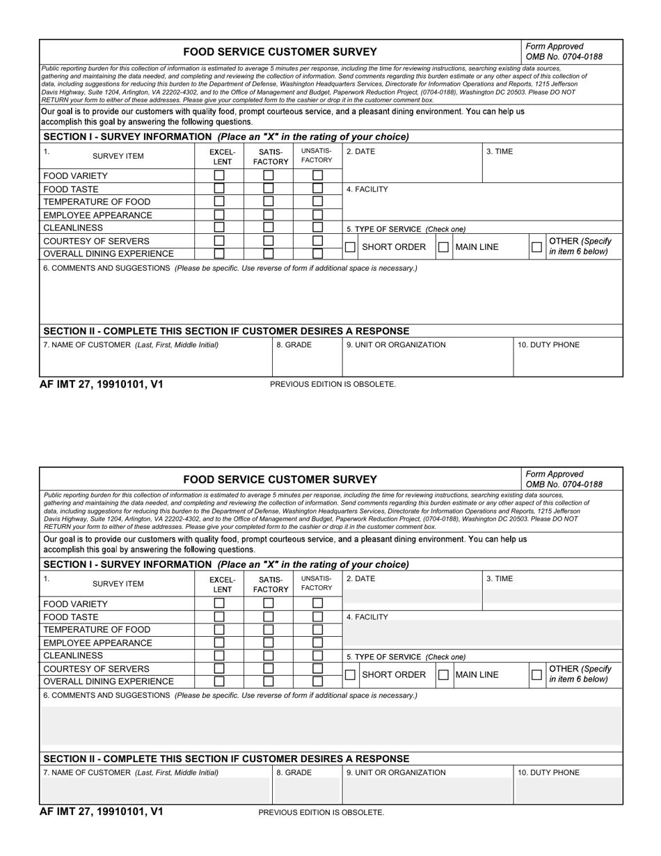 AF IMT Form 27 - Fill Out, Sign Online and Download Printable PDF ...