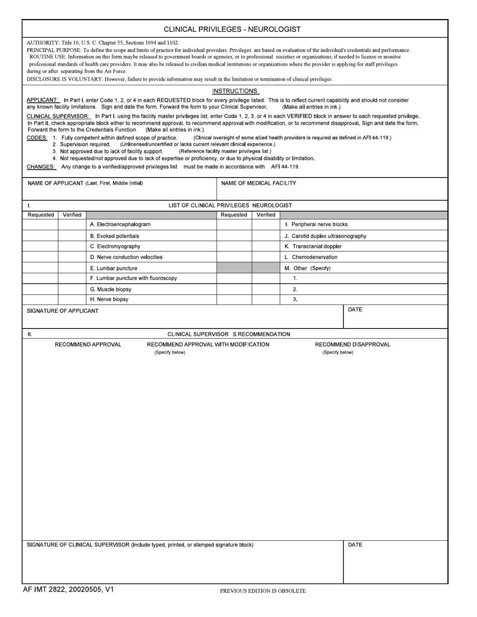 AF IMT Form 2822 - Fill Out, Sign Online and Download Printable PDF ...