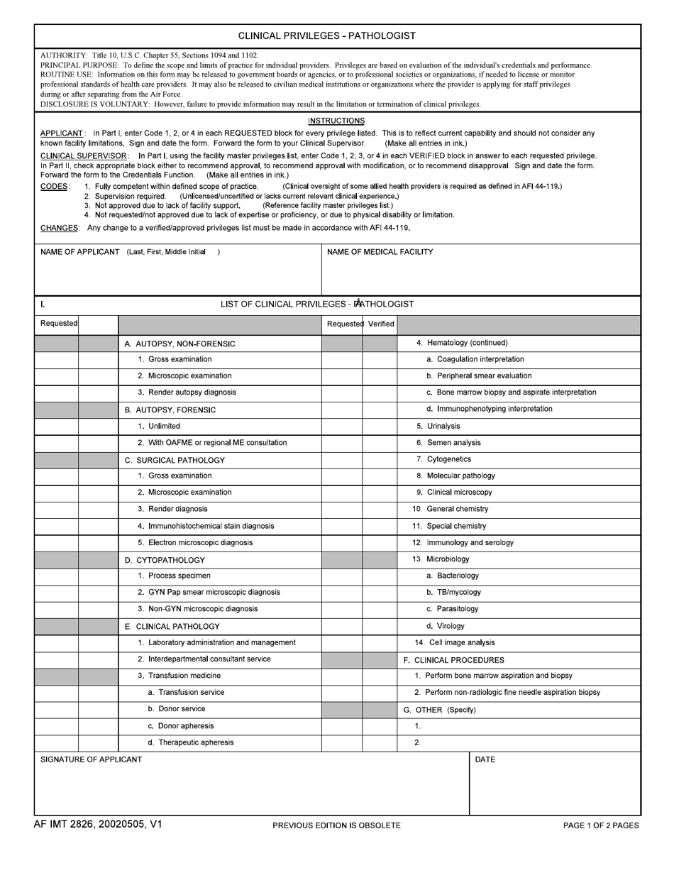 AF IMT Form 2826 - Fill Out, Sign Online and Download Printable PDF ...