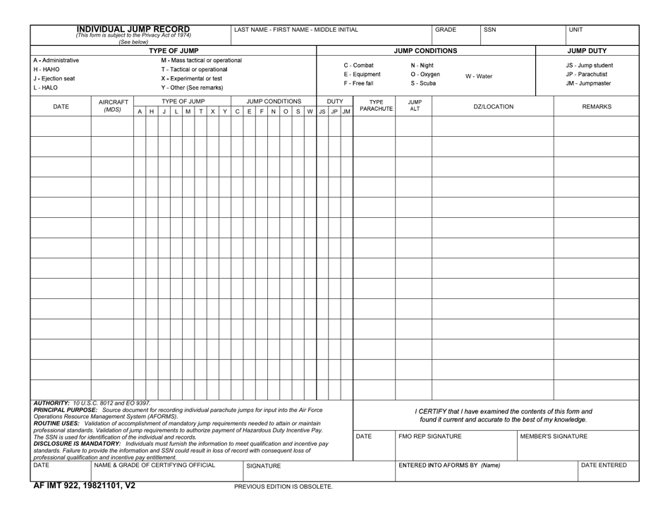 AF IMT Form 922 - Fill Out, Sign Online and Download Fillable PDF ...