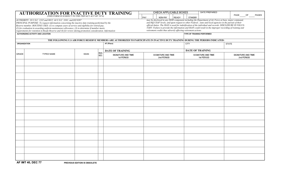 AF IMT Form 40 - Fill Out, Sign Online and Download Fillable PDF ...