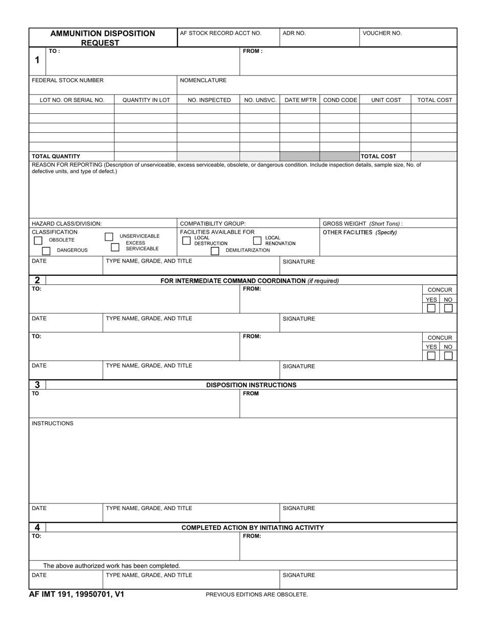 AF IMT Form 191 - Fill Out, Sign Online and Download Fillable PDF ...