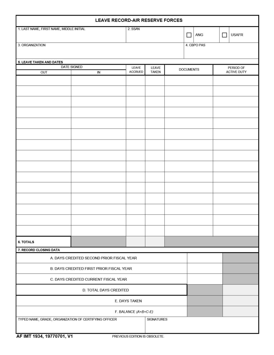 AF IMT Form 1934 - Fill Out, Sign Online and Download Fillable PDF ...