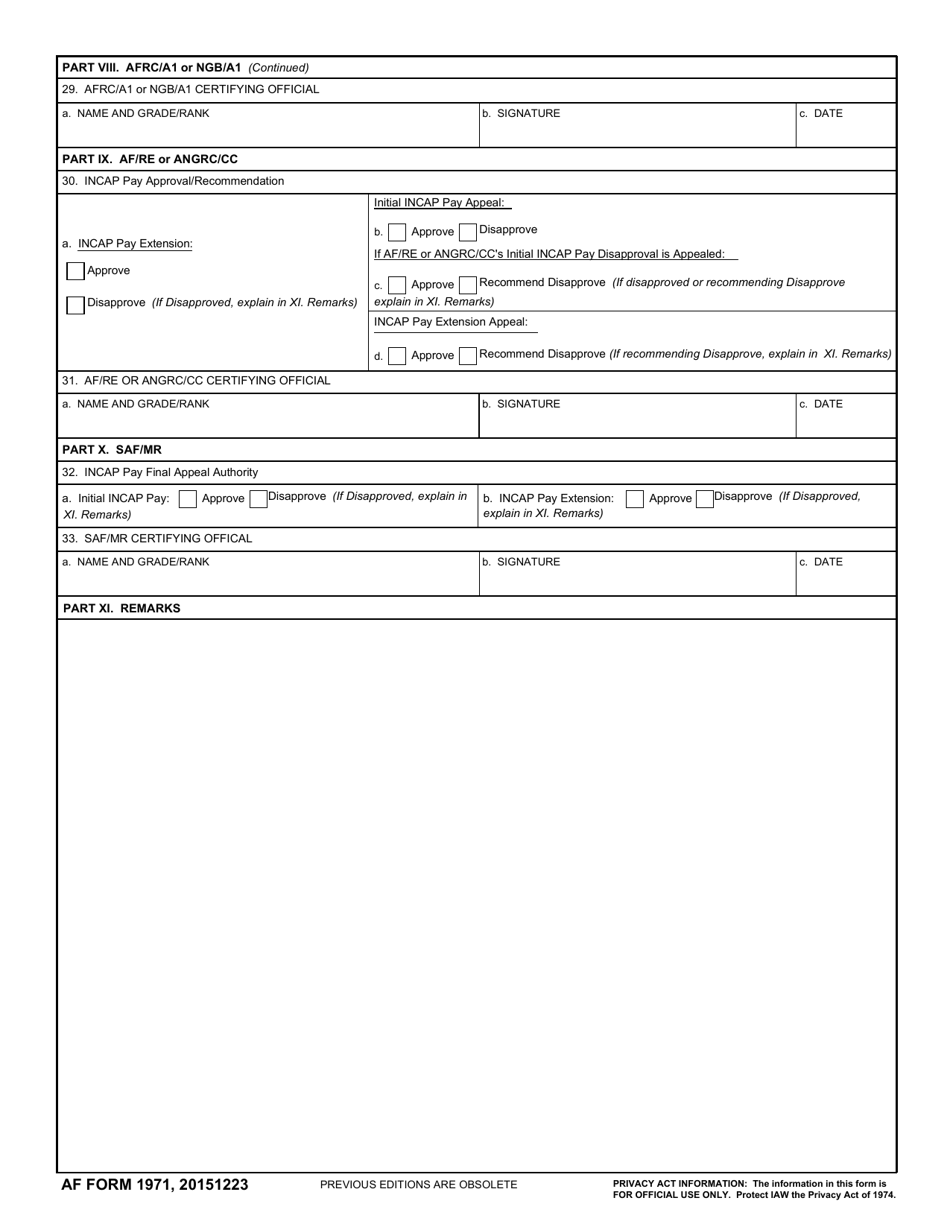 AF Form 1971 - Fill Out, Sign Online and Download Fillable PDF ...