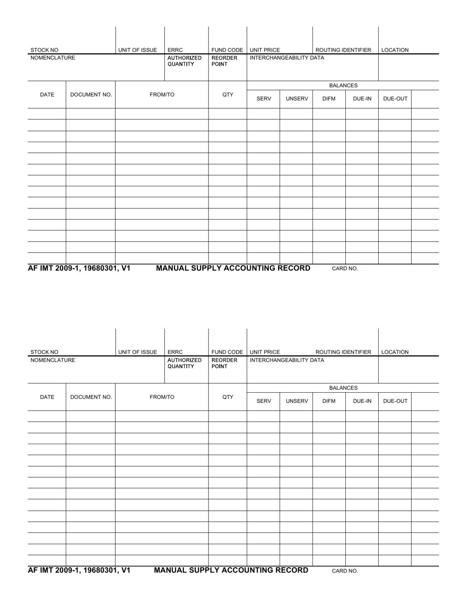 AF IMT Form 2009-1 - Fill Out, Sign Online and Download Fillable PDF ...