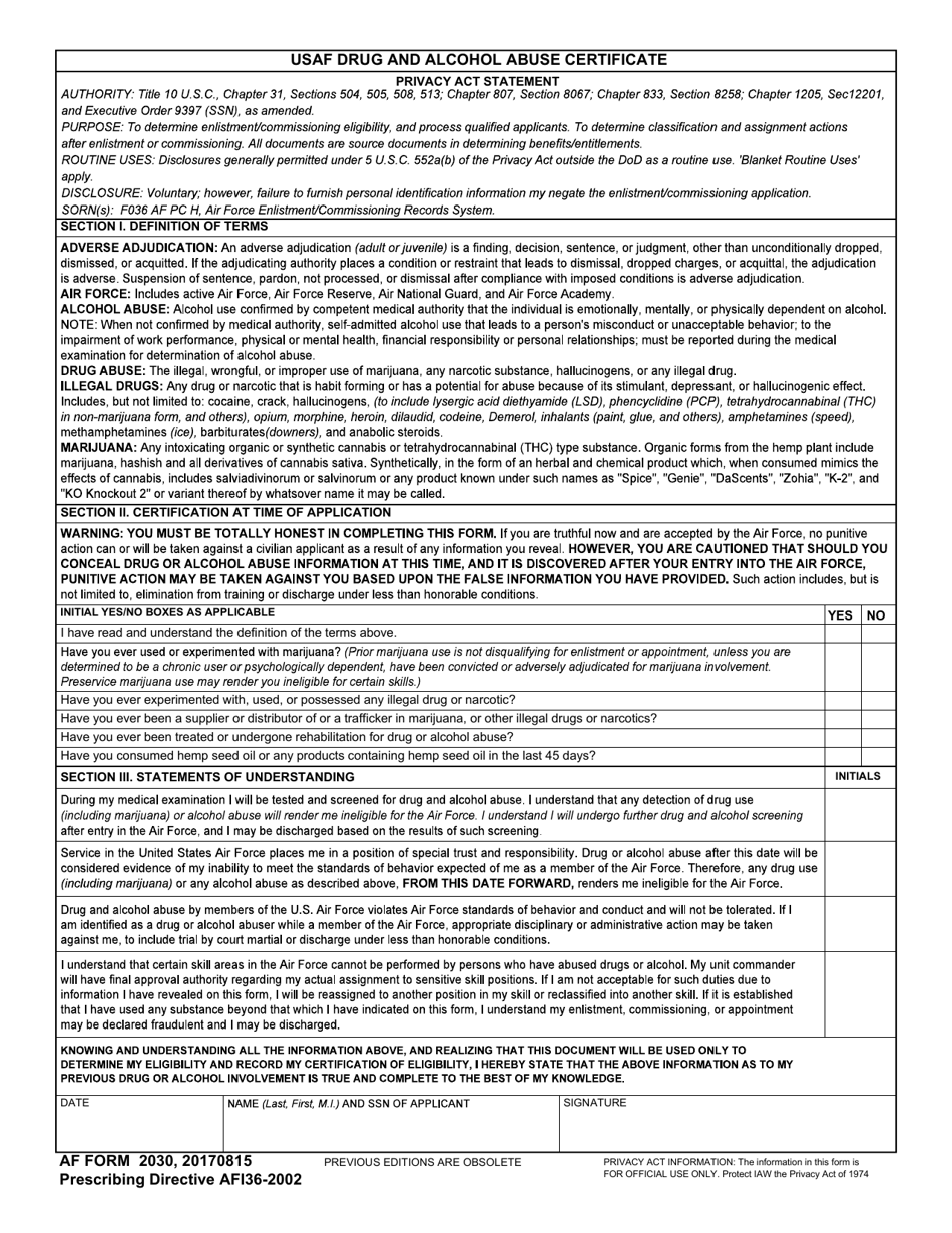 AF Form 2030 - Fill Out, Sign Online and Download Fillable PDF ...