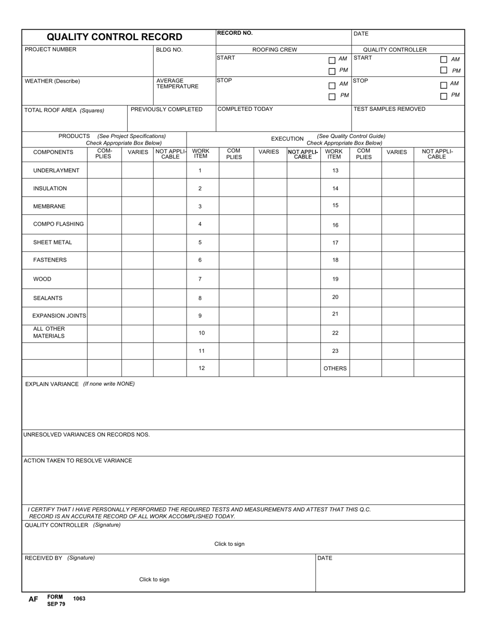 AF Form 1063 - Fill Out, Sign Online and Download Fillable PDF ...
