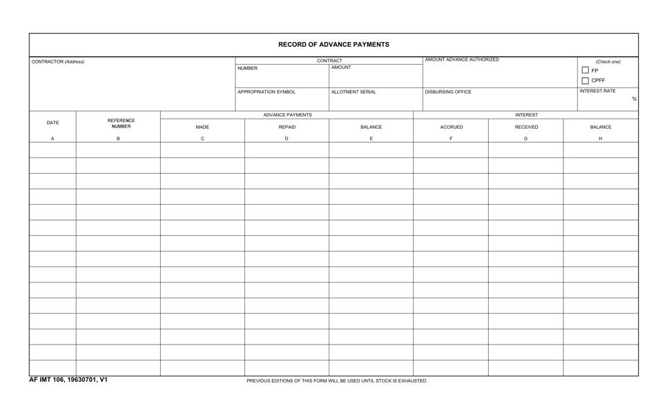 AF IMT Form 106 - Fill Out, Sign Online and Download Fillable PDF ...