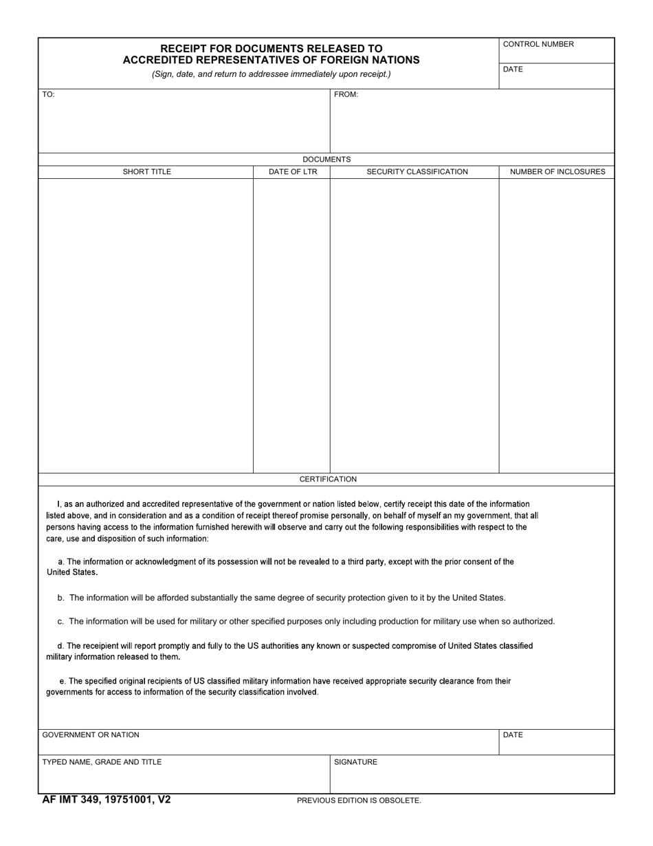 AF IMT Form 349 - Fill Out, Sign Online and Download Fillable PDF ...