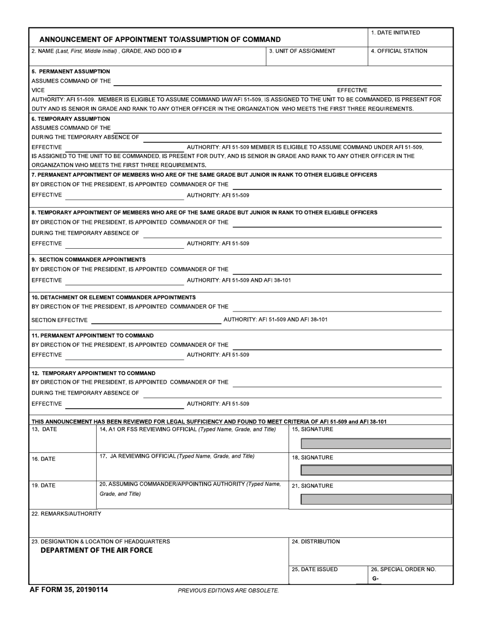 AF Form 35 - Fill Out, Sign Online and Download Fillable PDF ...