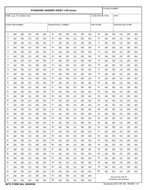 AETC Form 26A Download Printable PDF or Fill Online Standard Answer ...