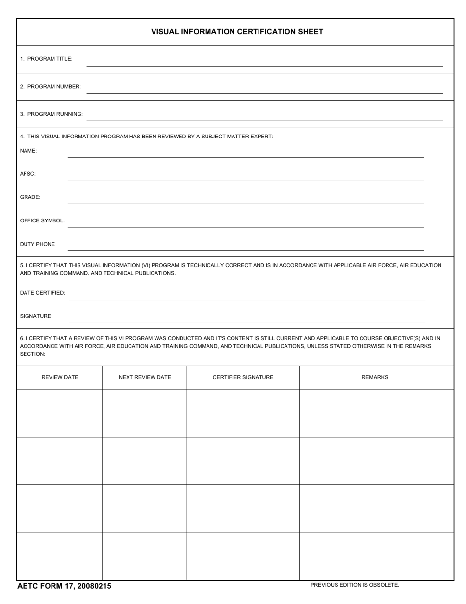 AETC Form 17 - Fill Out, Sign Online and Download Fillable PDF ...
