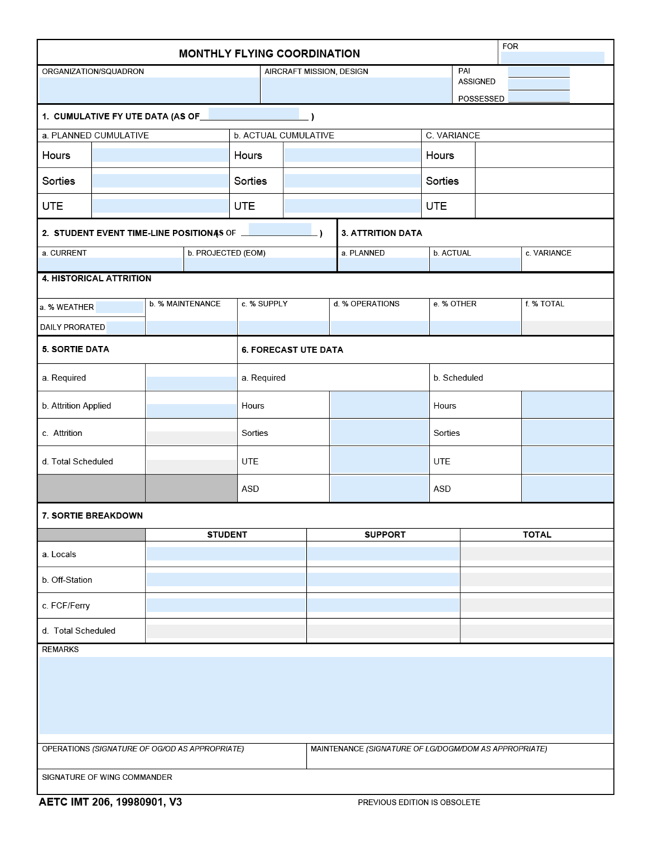 AETC IMT Form 206 Download Fillable PDF or Fill Online Monthly Flying ...