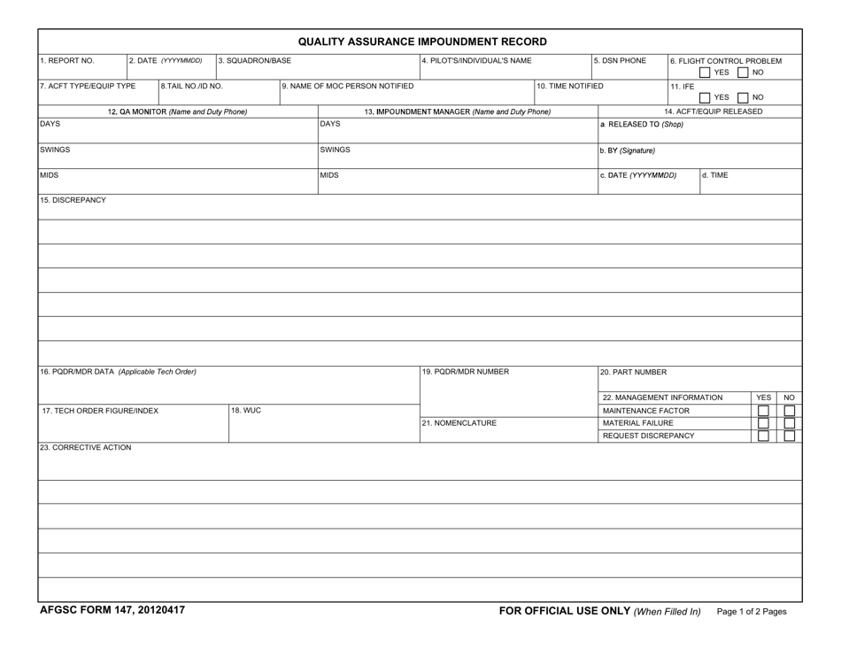 AFGSC Form 147 - Fill Out, Sign Online and Download Fillable PDF ...