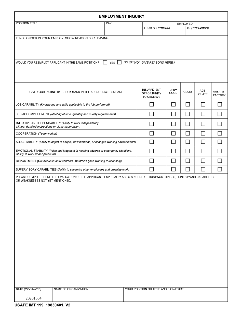 USAFE IMT Form 199 - Fill Out, Sign Online and Download Fillable PDF ...