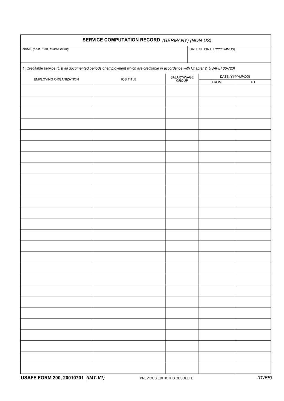 USAFE Form 200 - Fill Out, Sign Online and Download Fillable PDF ...