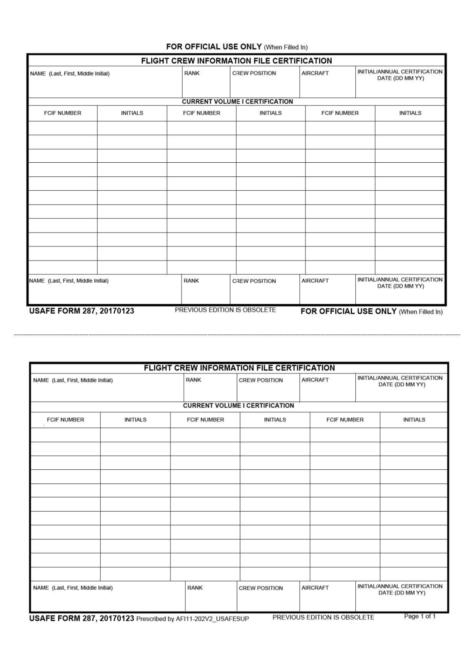 USAFE Form 287 - Fill Out, Sign Online and Download Fillable PDF ...