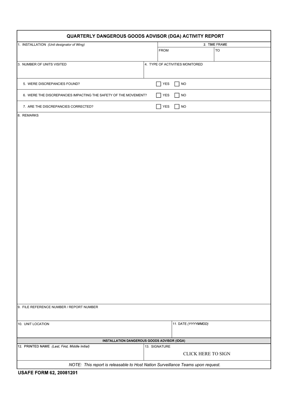 USAFE Form 62 - Fill Out, Sign Online and Download Fillable PDF ...