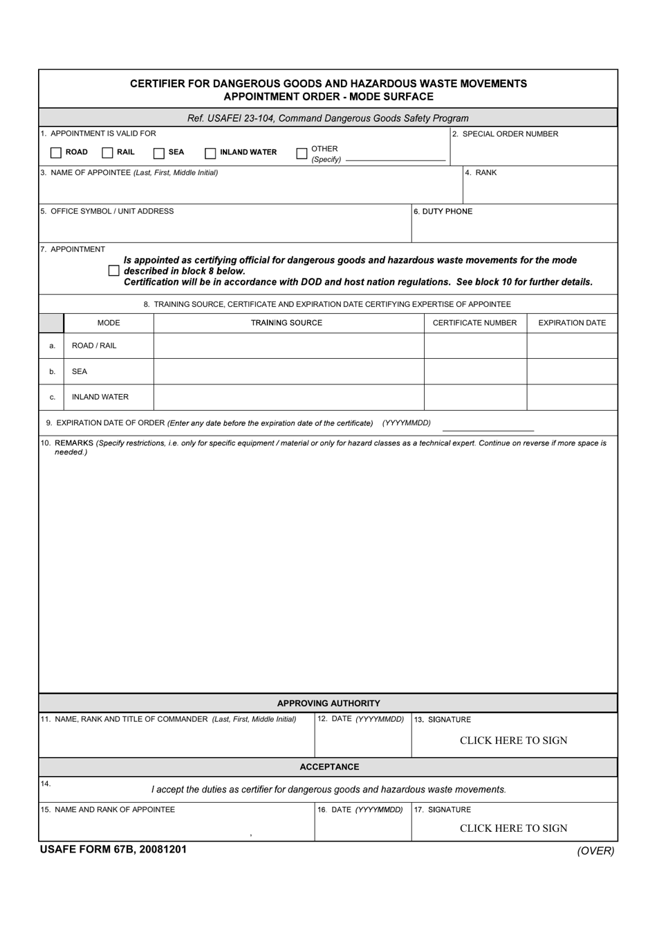 USAFE Form 67B - Fill Out, Sign Online and Download Fillable PDF ...