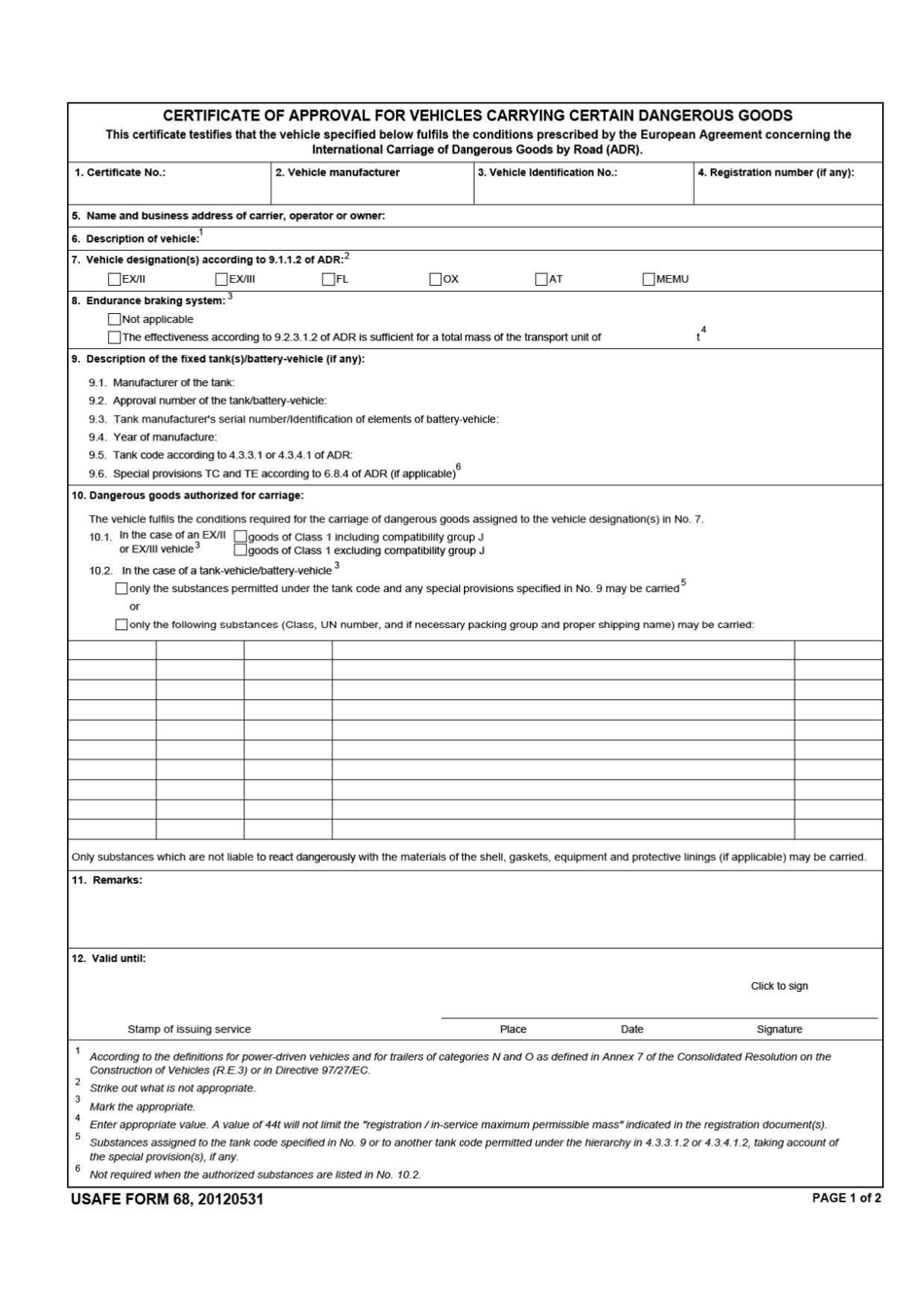 USAFE Form 68 - Fill Out, Sign Online and Download Fillable PDF ...