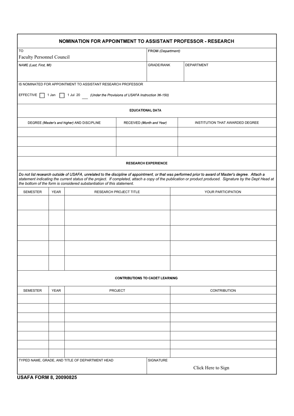 USAFA Form 8 - Fill Out, Sign Online and Download Fillable PDF ...