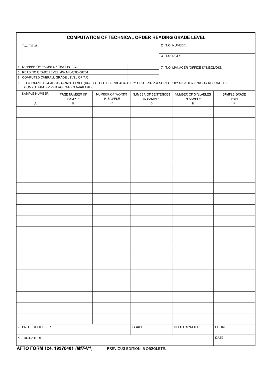 AFTO Form 124 - Fill Out, Sign Online and Download Fillable PDF ...
