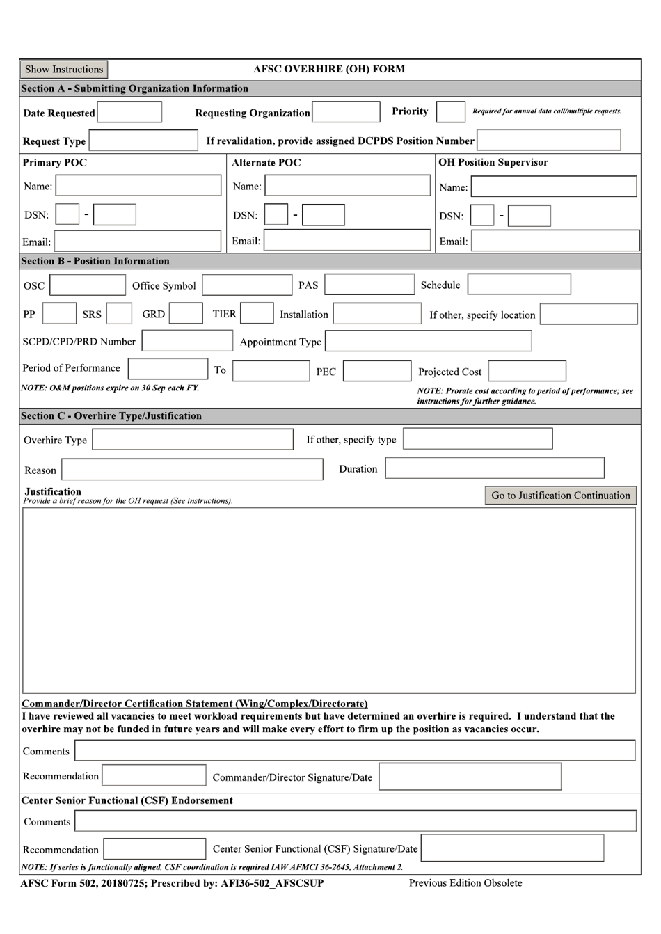 AFSC Form 502 - Fill Out, Sign Online and Download Fillable PDF ...