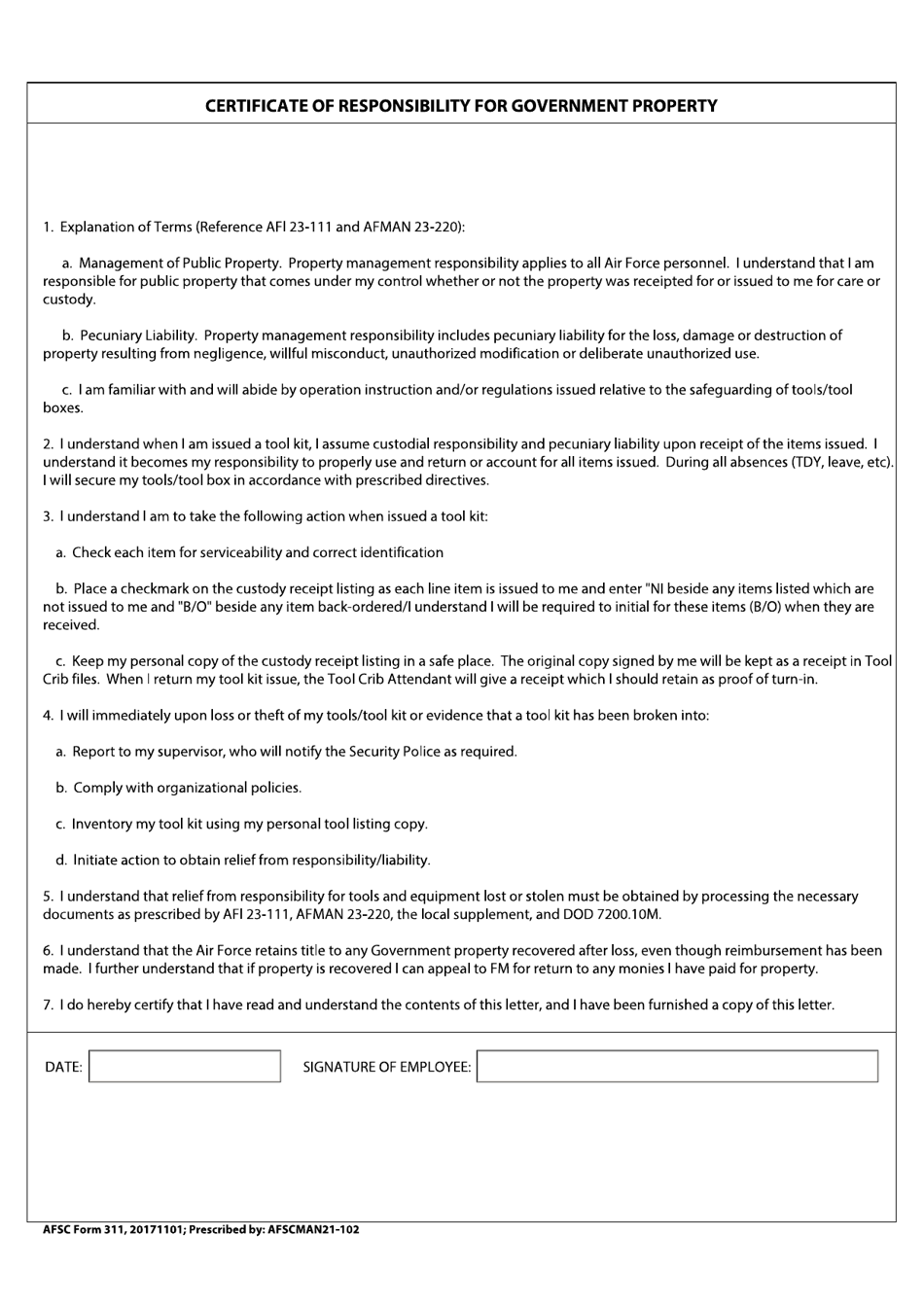 AFSC Form 311 - Fill Out, Sign Online and Download Fillable PDF ...